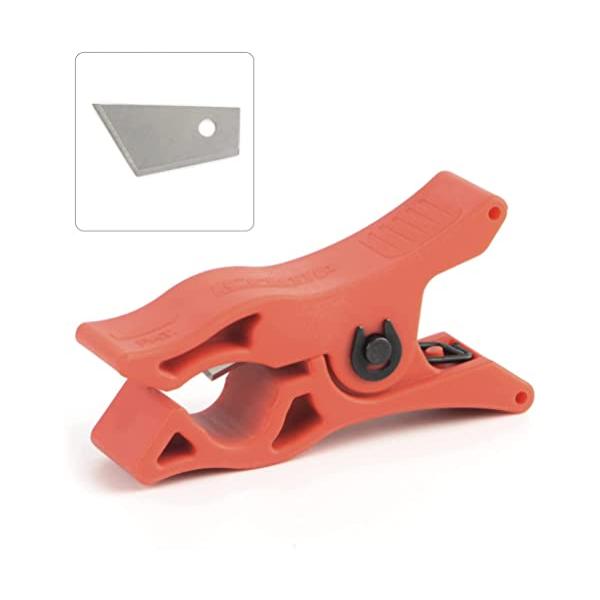 切断できる樹脂菅外径：3/8" 〜1 * (10A〜25A / Φ10*Φ25mm)切断可能最大肉厚：4mm切断対象材質：架橋ポリエチレン管・ポリブテン管・サヤ管等の樹脂配管材切断刃は切り込みがラクなV型エッヂ仕様。切り屑がなく、切れ味抜群...