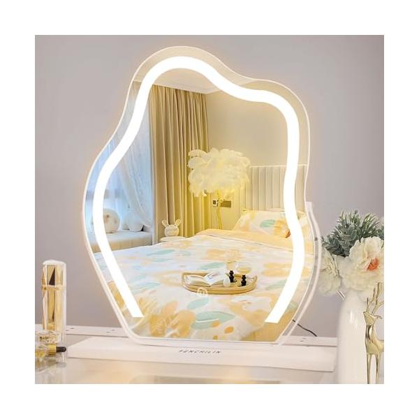 高輝度LED雲のように囲むよう女優ミラー：女優鏡の周りを独特なクモ型 雲型 に囲むように配置されたLEDチューブライトが明るさがあるし、柔らかくてまぶしくないです。天候や場所の影響を受けずに、しっかりした明るさでメイクアップし、ハリウッドス...