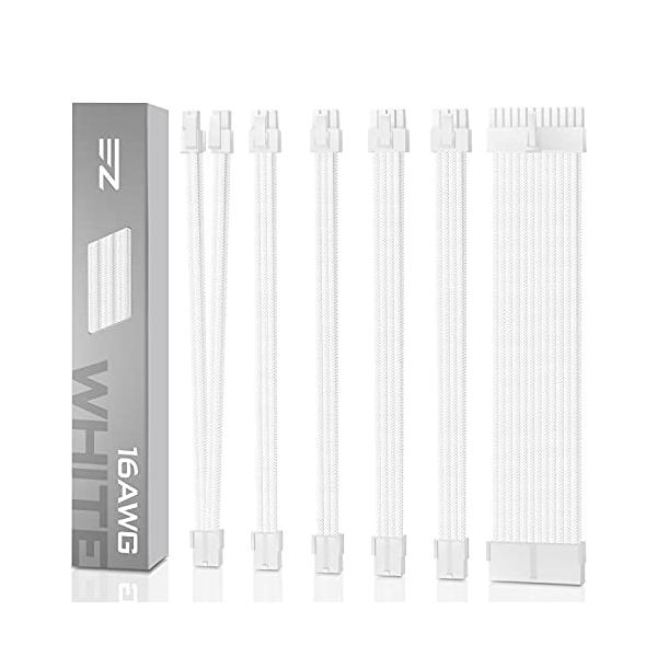 長さ30cm / 11.8in、16 AWG錫メッキ銅ケーブル、1200W *電源と互換性があり、高密度の柔軟な保護スリーブが装備されています。スリーブケーブルエクステンション、ケーブルコーム付き 各ケーブル4本 キットはすべての電源と互換...