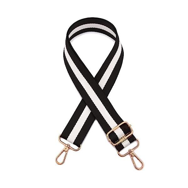 [SHAARI] ショルダーストラップ ショルダーベルト ショルダーストラップ 太め バッグ用 バッグベルト おしゃれ ストライ プ ブラック/ホワイト/プ ブラック 明るい金色のクラスプ 長さ調節可能 交換ベルト 幅広 ショルダー紐ファッ...