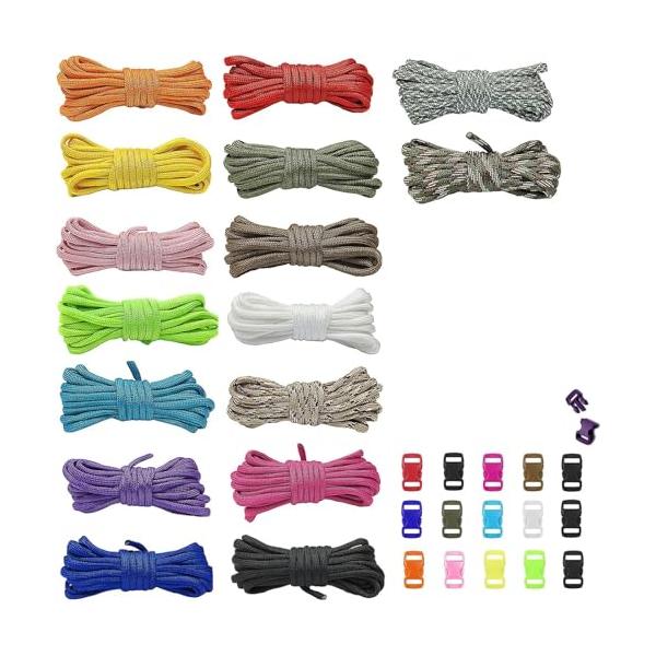 設置内容 7芯4 mm直径、3 m長さのロープ16本、16色のカラーバリエーションが揃い、カラフルなセットでさまざまなニーズに対応できます 高品質材料 原材料の芯は7本の設計で、高密度ポリエステルとポリプロピレンで、耐久性が高く、軽量、柔軟...