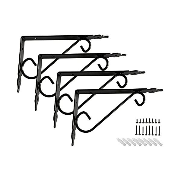 サイズ：200*126mm　内容：ブラケット4個、　ネジ： 8個 棚板取付用 、8個 壁固定用 耐荷重:25Kg　　注) 耐荷重は取り付け下地の堅い場所でのご使用を前提として下さいアイアン製で、厚さ3mmの重厚感あふれる棚受けブラケット、ブ...