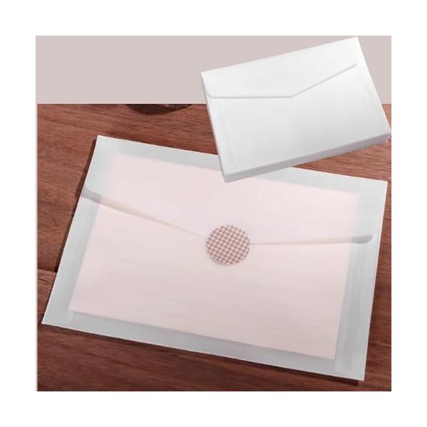 半透明封筒30枚セット 透明で中身が見えるオシャレな挨拶状封筒30枚セットです。記念日やお祝いにぴったりです  半透明デザインでエレガント 透け感のある半透明封筒で、カードや招待状を引き立てます。ラッピングにも最適です。 防水・防湿 厚手で...