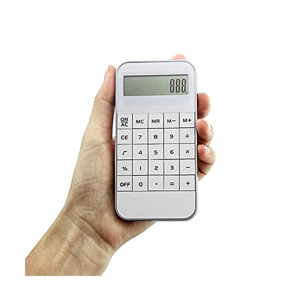 小型電卓 ポケットサイズ 縦115mm*横60mm*高さ10mmのポケットサイズの電卓で、重さはわずか50g。小型・軽量で収納・携帯に便利なポケットサイズのコンパクトなデザインなので、収納や持ち運びに便利です。 小さい電卓 スマホらしい外観...