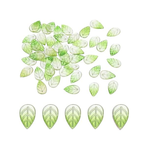 仕様: カラー：緑、材質: ガラス、サイズ：18 x 11 x 3 mm(L*W*H)、穴のサイズ：1.4 mm、パッキングリスト:100 x 葉ガラスビーズ利点: 1. これらのビーズの表面には金粉の層がメッキされており、ビーズにさらに輝...