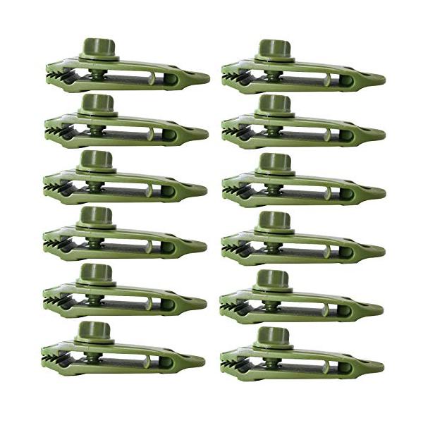 パッケージ内容 テントクリップ12個入 サイズ 約  2.8x2.6x8.5cm、穴径1.3*、 重量：25g/個 丈夫＆耐久 高強度のプラスチック製で、軽量で持ち運びやすいテントクリップです。特に歯のあるネジロック型は、防風性がバッチリ、...