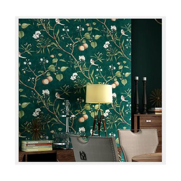 仕様 サイズ：約45cm*3m；カラー：グリーン、花鳥柄。45cmのパターンリピートです。高品質ビニール製で、環境にやさしい壁紙シールです。接着力が強く、貼りやすいです。糊残りの心配もありません。 簡単に壁修復、家具を再生 ：花柄カッティン...