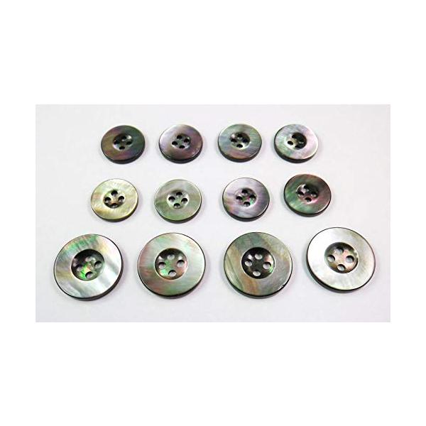 吟味した黒蝶貝を使用したスーツ専用の貝ボタンお気に入りのスーツ・ジャケットに是非ご使用くださいsince 1948 歴史が物語る信頼と品質加工はすべて日本　メイドインジャパン品質15mm1個・20mm1個・1着分セットでの販売もありますホビ...