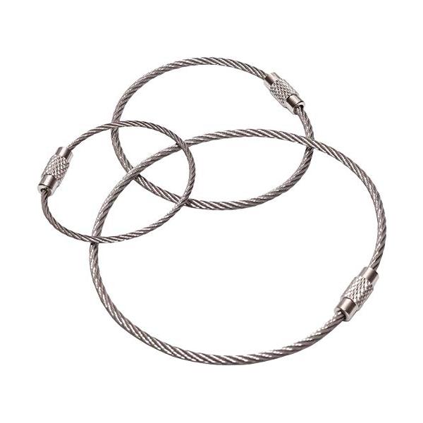 丈夫で錆びにくいステンレス製で、アウトドア等にも使用できるワイヤーキーリング キーホルダーやカギなど小物をまとめるのはもちろんアイディア次第でさまざまな用途で大活躍  なぎ目のネジをクルクル回すだけで簡単に取り付け、取り外し可能  素材：ス...