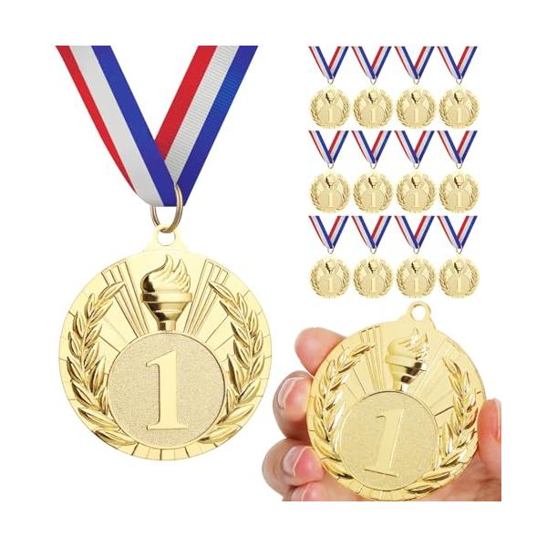 *商品仕様*: 金メダル*12枚　 サイズ(約) 直径：5.0cm　全長：45.5cm　 カラー ゴールド*高品質*: 金メダルは高品質の亜鉛合金素材を使用して作られており、大切な記念品として耐久性と寿命が保証されています。*多用途*：運動...