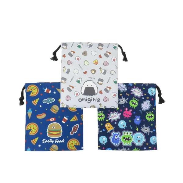 お子様に大人気 おにぎり/フード/モンスター の巾着袋S3枚セットです。お子様の入園入学お祝いや進級準備にピッタリです。サイズ：約：H210*W180mm素材：ポリエステル生産国：中国ホーム＆キッチン/キッチン用品/弁当箱・水筒/ランチバッ...