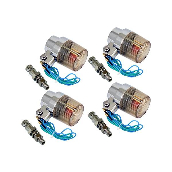 商品説明  汎用 丸型 ヨーロピアンウィンカー キバミ 4個set 取付ステー付き。 シンプルなデザインで車種を問わず幅広い車両ご利用頂けます。 商品仕様  材質：アルミ/鉄 ステー部分ナット等  ステーサイズ：10mm バルブ：G18/1...