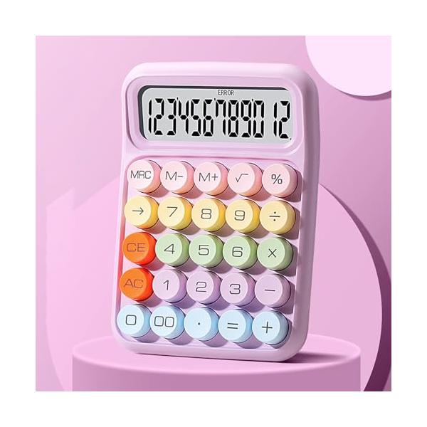 かわいい美的電卓 ：電卓 かわいい 電卓は明るい色と大きなレトロな丸いバックルを採用しており、シンプルで美しいです。 サイズは卓上での使用に適しており、手持ちでの使用にも適しています。 快適な手触りとスタイリッシュな外観は、仕事、勉強、ビジ...