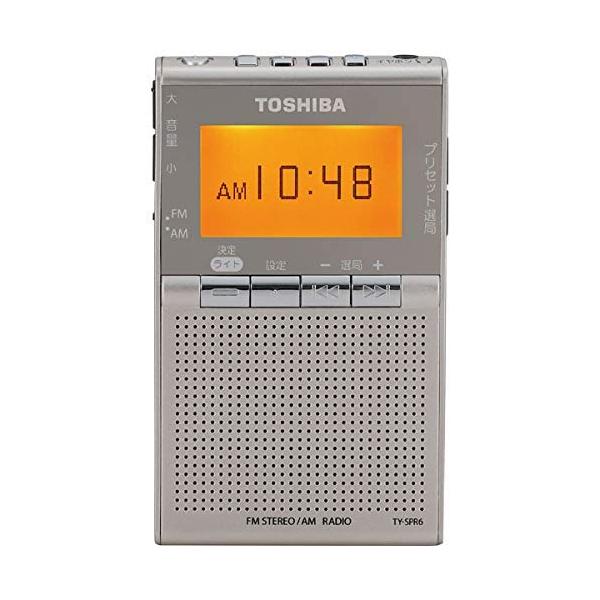 東芝 ワイドFM/AMポケットラジオTOSHIBA TY-SPR6-NLEDライト搭載漢字対応大型液晶画面自動補正機能付きデジタルクロックプリセット選局:地域設定、お好み選局AM/FM各4局家電＆カメラ:オーディオ:ラジオ:クロックラジオ