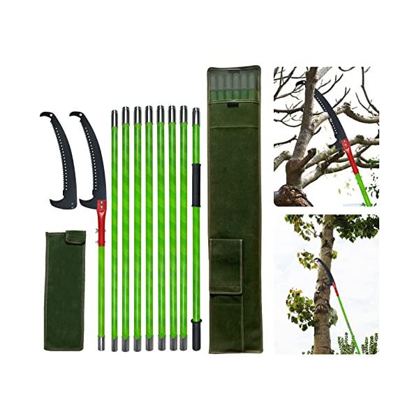 交換用鋸刃と耐久性素材：剪定のこぎりは、8段階のエポキシ樹脂ポールと合金鋼の鋸刃で構成され、軽量で耐久性があります。交換用の追加の鋸刃があります8メートルの枝切りポール：8メートルまで伸びる頑丈なツリートリミングシステムで、高い枝をすばやく...