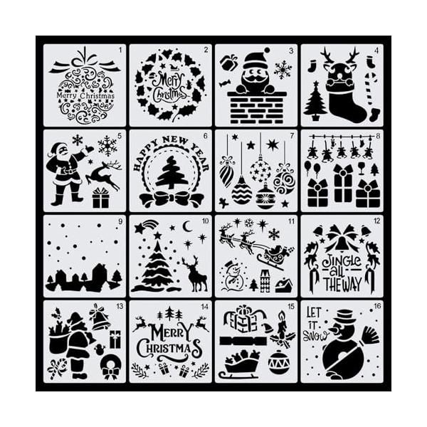 ステンシルシート 雪だるま、クリスマスツリー、トナカイ、サンタなどさまざまなクリスマステーマのステンシルを揃っています。素敵なクリスマス模様を描くことができます。 素材 ステンシルプレートは高品質のPET素材で作られており、丈夫で耐久性に優...