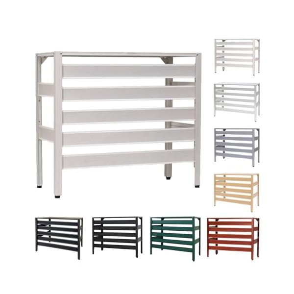 色：ホワイト材質:アルミ 実用新案登録商品 :第3219089号本体サイズ:幅900*奥行380*高さ730mm室外機収納部内寸:幅830*奥行340*高さ700mm商品重量：4.5kg 耐荷重：約15kgルーバー接合部分に多少のへこみがあ...