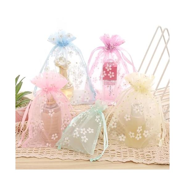 セット内容 ピンク2枚、パープル2枚、イエロー2枚、ライトグリーン2枚、ブルー2枚の計10枚。サイズ：(13X18)cm。 透明 巾着袋は上質なオーガンジーを使用しており、透明です。中身が一目瞭然で使いやすいです。 巾着デザイン 巾着がある...