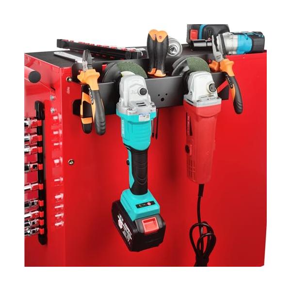 [マグネット式アングルグラインダーオーガナイザー]: アングルグラインダーに新しい足場を与えましょう。プロ仕様のアングルグラインダー収納ラックを使用して、一般的なツールを保存して保管し、散らかった作業台を整理し、グラインダーを手の届くところ...