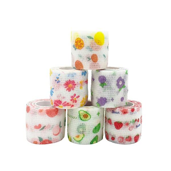 ペットがちょっとしたケガをしたときに 可愛いペットフレックス6点セットの登場です。サイズ：5cm*4.5m カラー：葡萄、花、アボカド、桃、オレンジ、いちご手で切れ、伸縮性、耐久性に優れた包帯。留め具もいらない親切設計 被毛や皮膚にべたつか...