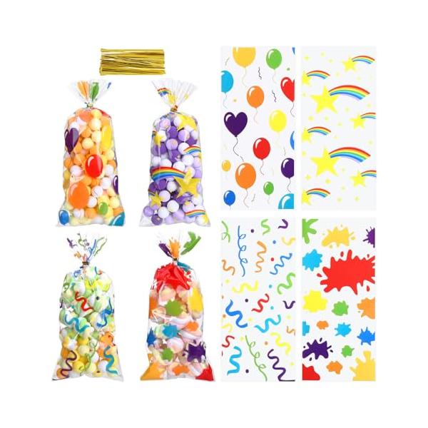 パッケージ内容 13*27cmお菓子ラッピング袋100枚、リボンワイヤー120枚。材質：OPP。 プレミアム品質のバッグ  パッケージには120本のリボンワイヤーが付属しており、スナックを詰めてしっかりと結んで数日間風味を保ちます。大人のイ...