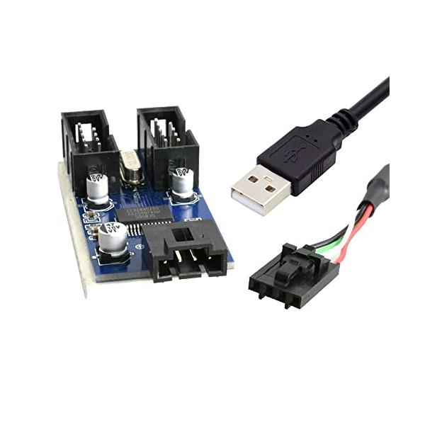 背面ゴム付きで、マザーボードやシャーシに直接固定できますデスクトップ9ピンUSB HUB USB 2.0 9ピンコネクタアダプタポートMultilierこれにより、usb 2.0コネクタを2*9ピンコネクタに拡張できます。USB 2.0 H...