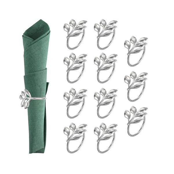 カラー：シルバー；素材：合金メタル；サイズ：35 x 42mm / 1.38 x 1.65" 長さ x 幅 ；直径：40mm / 1.57"；パッキングリスト：12個のナプ キンリングボウ利点：良質なベルベット合金メタル素材から作られたこれ...