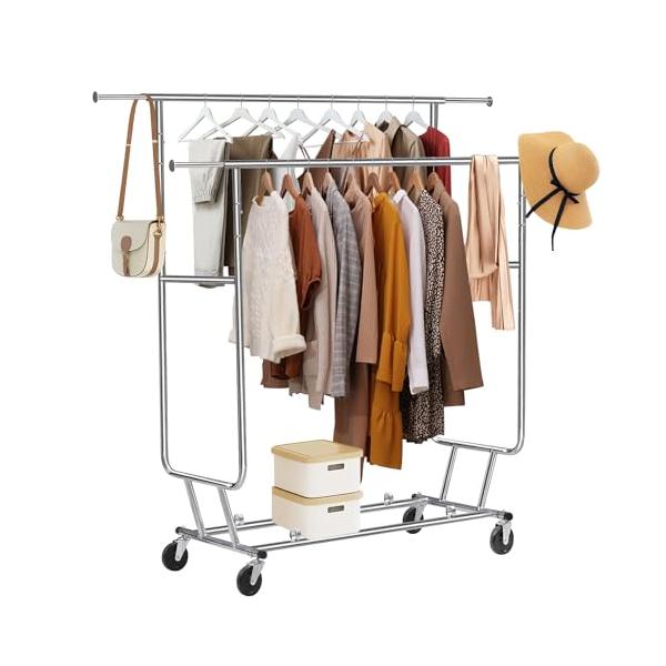 耐荷重のハンガーラック 頑丈なスチール製のハンガーラックなので、強度は強くて、耐荷重は240kgしっかり安定しています。素材は水、錆、腐食、傷に対する耐性を高める耐久性のあるクロムコーティングが施されています。 高さ・横幅調節可能 このハン...