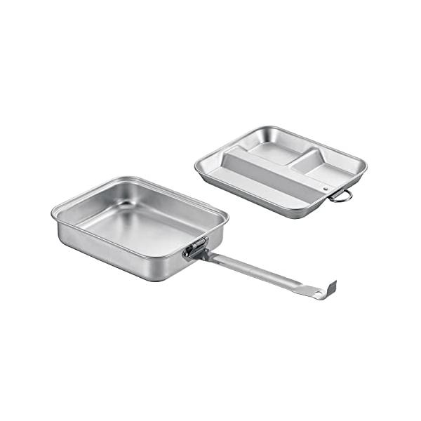 アウトドアでの調理や盛り付けに調理にも食器にも1台2役で使える材質/本体:アルミニウム(底の厚さ:1mm)、フタ:アルミニウム、ハンドル・留め具:ステンレス鋼、表面加工:アルマイト加工サイズ/本体:約幅158*高さ75*奥行385(mm)※...