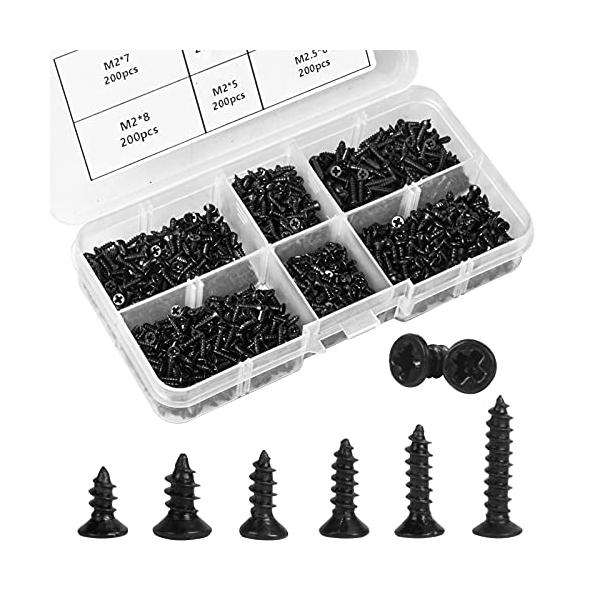 * 数量 この製品には6つのサイズが含まれています：M2 * 5、M2 * 6、M2 * 7、M2 * 8、M2 * 10、M2.5 * 6、各サイズは200個です。* 材質 セルフタッピングねじは高品質の炭素鋼でできており、多くの環境で錆...