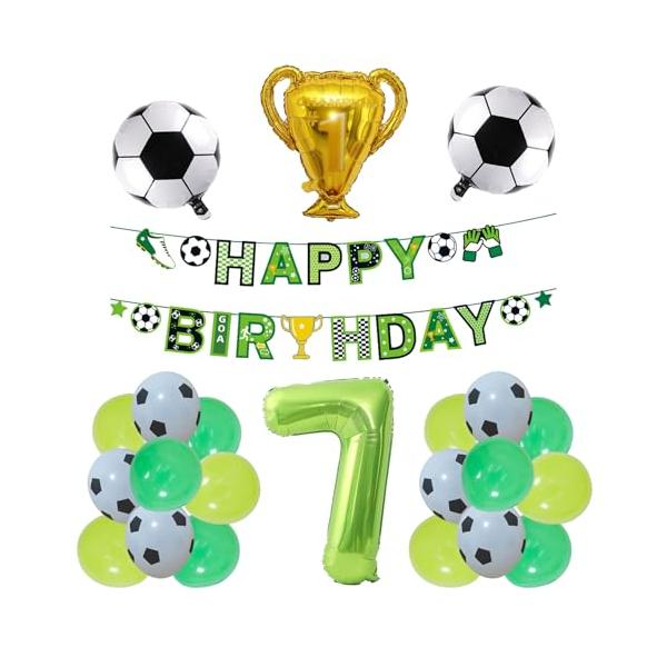 セット内容： サッカー HAPPY BIRTHDAY ガーランド*１ サッカーボールバルーン*２ トロフィー バルーン*1 ダークグリーングリーン風船*６ ライトグリーン風船*６ サッカボール柄風船 付属丸テープ40点　 グリーン数字バルー...