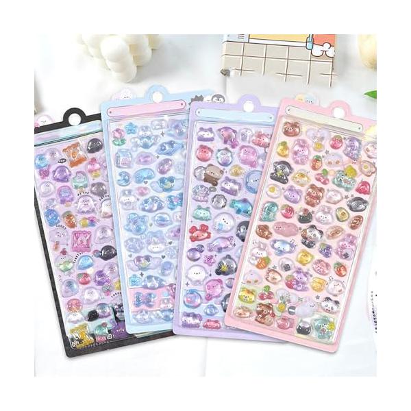 セット内容 ぷくぷくシール*4枚、それぞれ数十種類の異なるパターンがあります。 デザイン 高品質のエポキシ樹脂素材で作られており、透明な水滴効果を持ち、シールを鮮やかでかわいらしく見せ、DIY作品に楽しさと面白さを加えます。 使いやすさ 中...