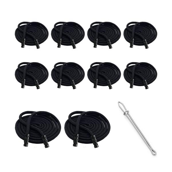 仕様 ：10本入り、色は黒、長さ1.3メートル、ひも通し器1個、長さ8 cm。 材質 ：良質なポリエステル材料で作られ、耐久性があり、切れにくい。 使いやすい ：簡単なツールで簡単にインストールできます。 直接水洗 ：手で洗って、機械で洗っ...