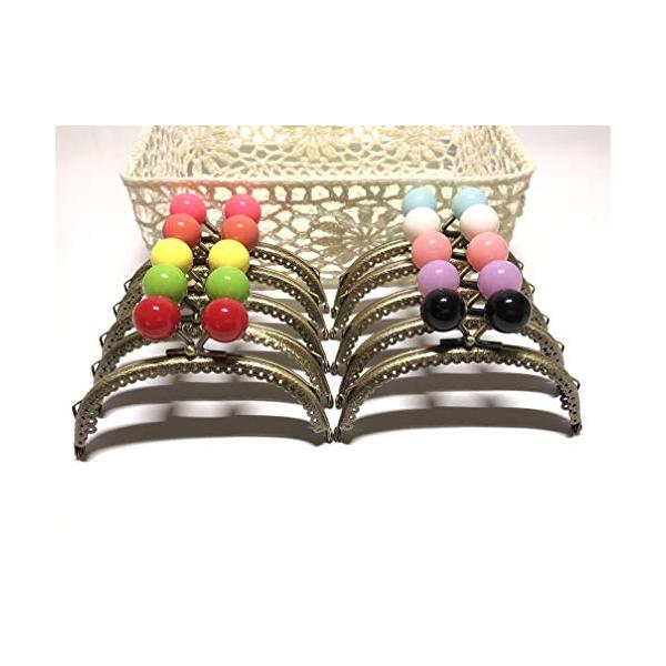 サイズ　：12.5cm　　10色セット口金の色：アンティークゴールド12.5cmの口金 レースタイプのフレーム10色セットです。あめ玉は存在感のある20ｍｍ。 和風・洋風とがま口バッグのデザインの幅が広がります。パチンと閉まる音と感触がなん...