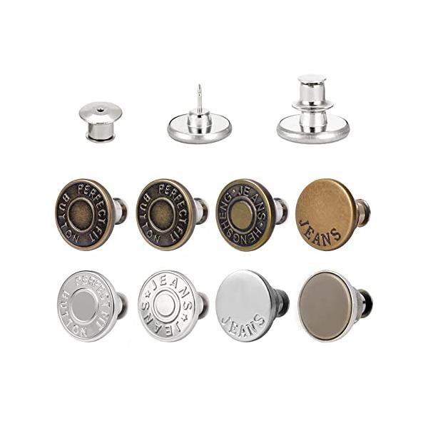 ウエスト調整可能  ジーンズを一度着用した後、ゆるくなり、捨てたがらない場合、これらのジーンズ調整ボタンを試して、不快な問題を克服してください。男女兼用なので、ジーンズのウエストサイズを大きくも小さくも変更でき、取り外し可能です。ウエストラ...