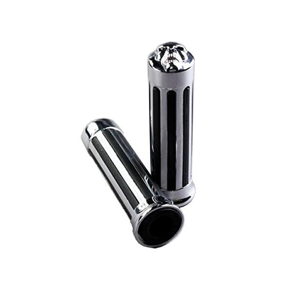 優れた快適性と感触を提供する高品質のクロム素材滑り止め設計の防水ゴム。スムーズなスロットル調整と優れたコントロールを提供頭蓋骨の端のグリップのペアは完璧な装飾です、あなたはオートバイの旅をより忘れられないユニークなものに フィット：ハーレー...