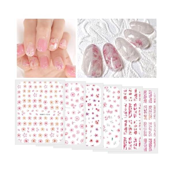 かわいい桜柄 全部は可愛らしいピンクの花のネイルシールで、春だけでなくどの季節にも似合い、汎用性が高い、爪に貼り付けると、女子力がぐんとアップします 6枚セット 2種類のスタイルのステッカー シングル・フラワーとストリップ・フラワー があっ...