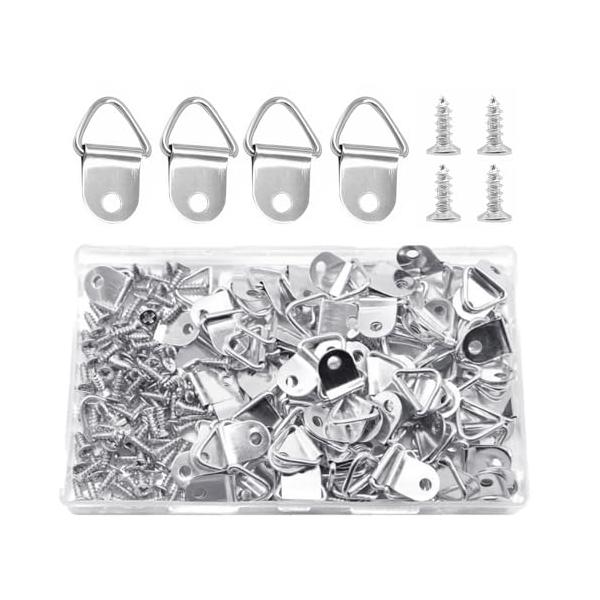 パッケージ内容 100個セット：22*9.5mm三角吊カンx100、木ネジx100。飾り付けや展示会に最適な内装アクセサリーです。 高品質素材 この額縁金具は高品質のニッケルメッキ製で、高硬度で錆びにくく、防湿・耐酸化・耐食性に優れています...