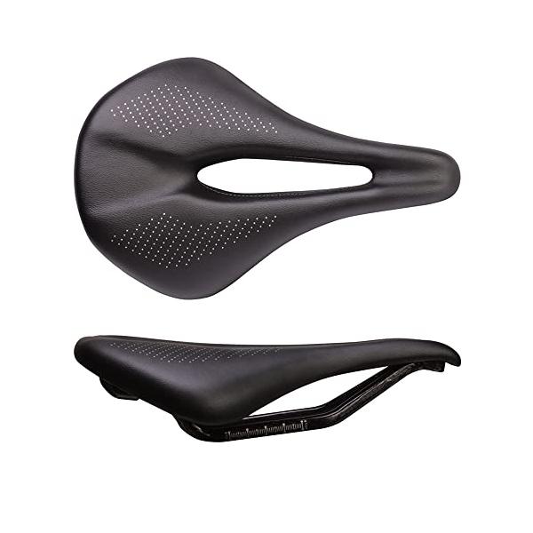 ショートノーズ形状のカーボンサドル。 穴あきタイプ。 2種類のサドル幅から自分にあったサイズをお選びいただけます。 LiteFly II カーボンサドルと比べ、サドル長が短くなり、パッドが厚くなりました。 また、ノーズ部は下側に下がっており...