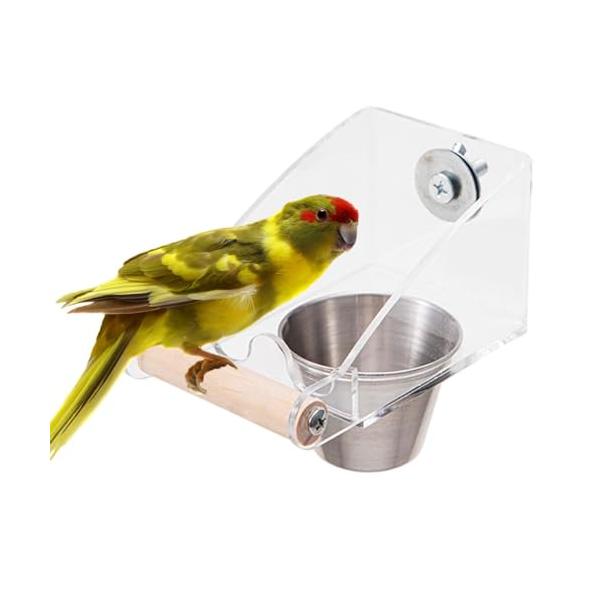 三面囲いで餌の飛び散りをブロック 小鳥用餌入れは高透明度アクリル素材の三面囲いを採用し、シードやペレットの飛散を効果的に防止。鳥ケージ内を清潔に保ち、餌の無駄を削減。 天然木の止まり木で快適な食事環境を提供 エサ皿の手前に小鳥が止まりやすい...