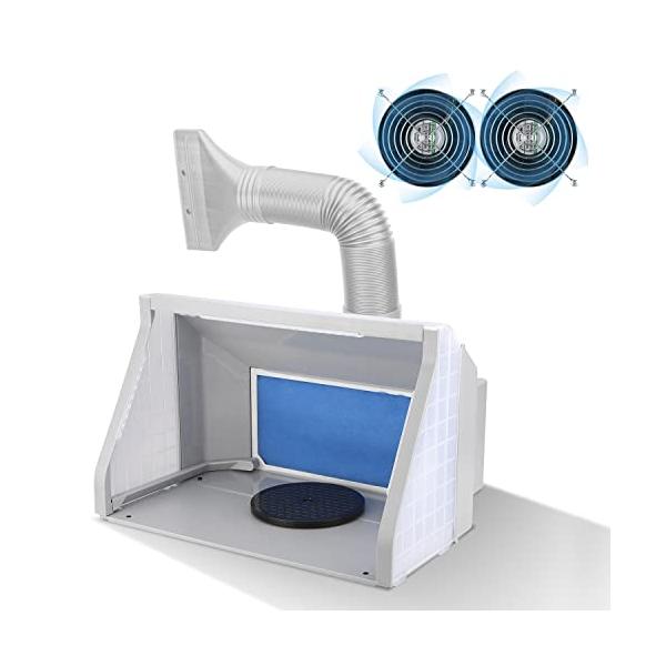 *風量調整がダイヤルで可能：2基プロペラファン、こちらのスプレーブースは大きなプロペラファンが2基付いているもので、吸引力がより一層大きくなりますと音も大きくなります。なので、風量調節がダイヤルで可能にデザインされ、弱に調節すれば音も小さく...