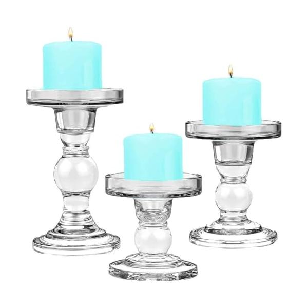 材質・サイズ  高品質なガラス製。サイズ：3種類 各1点ずつ ： 約8cm*8.5cm*8.8cm、約8cm*8.5cm*11.5cm、約8cm*8.5cm*14cm パッケージ内容：キャンドルホルダー3点セット クリア  幅広い用途  キ...