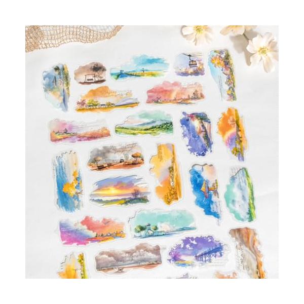 柔らかPET素材：半透明PET素材を採用し、しなやかで貼りやすい。全部で60枚、6パック独立シール、1パックに10枚のシール(10種類*1枚)、シールサイズは6*12cm以内で、形は不規則です。背景に自然に溶け込み、重ね貼りしても美しい仕上...