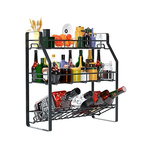 キッチン調味料棚 このスパイスラックは、厚さ約1.5cmのコーティングされた金属フレームでできており、耐久性があり、錆びません。調味料棚の足は滑り止めを装着、安定性が高くって。スパイスラックの底にある柔らかいゴムのデザインは、家具に傷を残し...