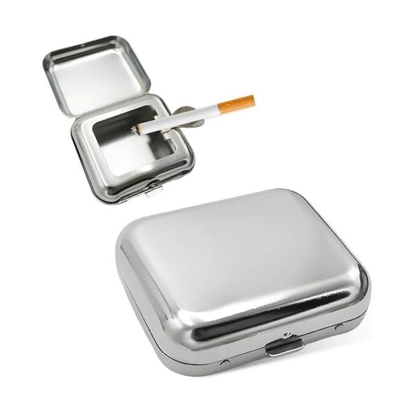 灰皿サイズ：59x54x20mm、重量：48g、カラー：シルバー，携帯用ミニ灰皿は金属製で、斬新なデザインで持ち運びが簡単。フタ付き：車の灰皿は簡単に開く蓋付きです。屋外で使用しても、灰が漏れたり風に飛ばされたりすることはありません。特別な...