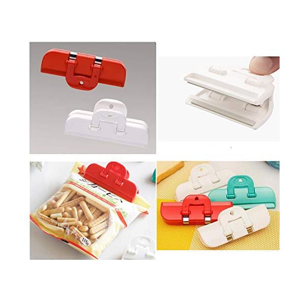 サイズ  中 ：幅10cm;パッケージ内容：2*バッグシールクリップお菓子や乾物類を留めておくと湿気らずに、最後まで美味しく食べられます 砂糖や小麦粉等の粉末の保存に最適し、粉が飛び散らず密封できるABS樹脂の材質を採用しており、環境にやさ...