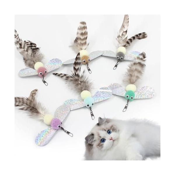 6種類のリアル昆虫おもちゃセット：飛ぶような動きができる大きめサイズの昆虫型おもちゃ6点セット 猫の好みに合わせてじゃらしを簡単交換できます。ペット用品/猫/おもちゃ/猫じゃらし・羽のおもちゃ