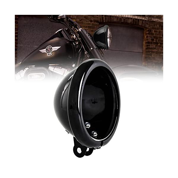 バイク用5.75インチLEDヘッドライトを装着する際に必要なヘッドライトシェルです。5.75インチLEDヘッドライトを装着する方にお勧めします。カラー：ブラック  塗装　艶有 　　製品の重さ: 0.85 kg　　セット内容：ヘッドライトシェ...