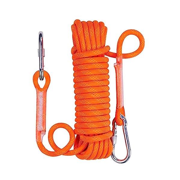 商品仕様 素材: 100%ポリエステル　ロープ直径:6mm　長さ:10M/20M/30M(伸ばした状態) パッケージ内容：ロープ*1　ロックカラビナ*2 耐荷重 700kg 2個軽量スナップ付 2つのスナップを装備、8KN 800kg の強...