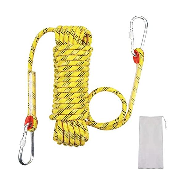 商品仕様 素材: 100%ポリエステル　ロープ直径:10mm　長さ:10M/20M/30M(伸ばした状態) パッケージ内容：ロープ*1　ロックカラビナ*2　収納袋*1 耐荷重 2100kg 2個軽量スナップ付 2つのスナップを装備、8KN ...